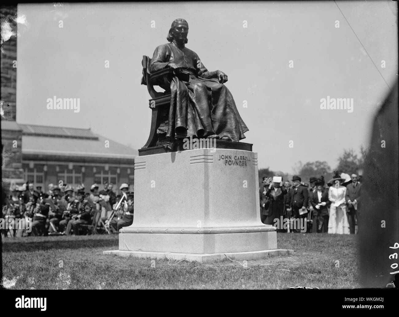 Closeup photograph of the statue Bishop John Carroll at Georgetown ...
