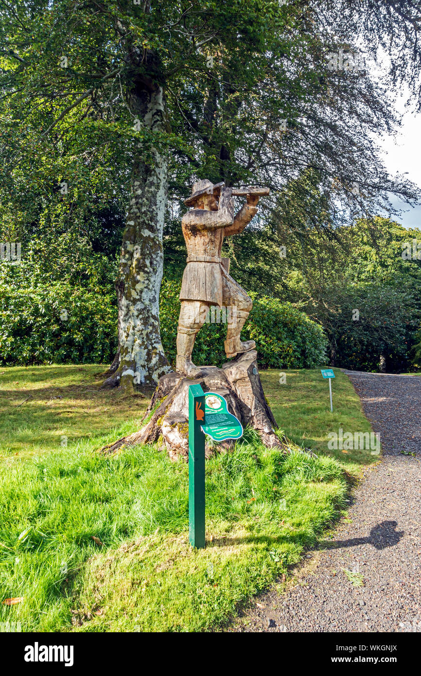 Wooden statue of David Douglas on the David Douglas Trail in Dawyck ...