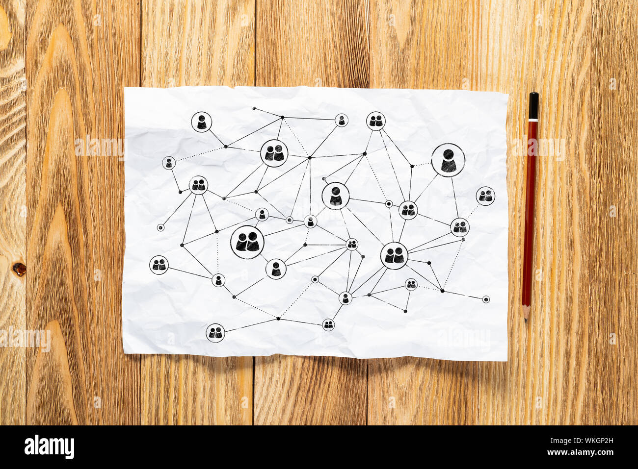 Human resource management pencil hand drawn with human icons and ...