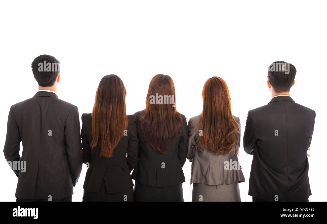 Back view of a Group of business team. Isolated on white background ...