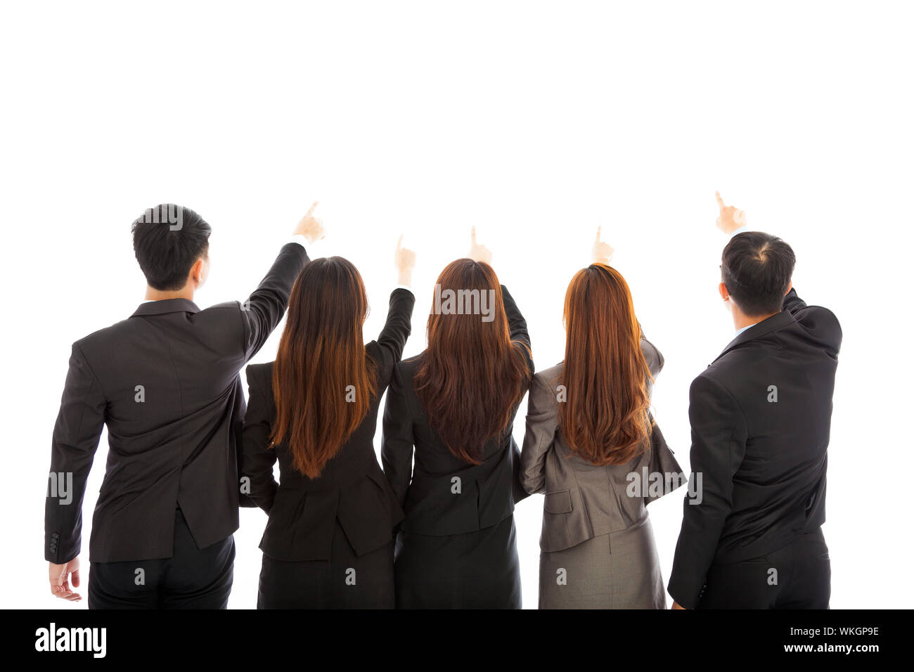 Group of business team point the same direction. Isolated on white ...