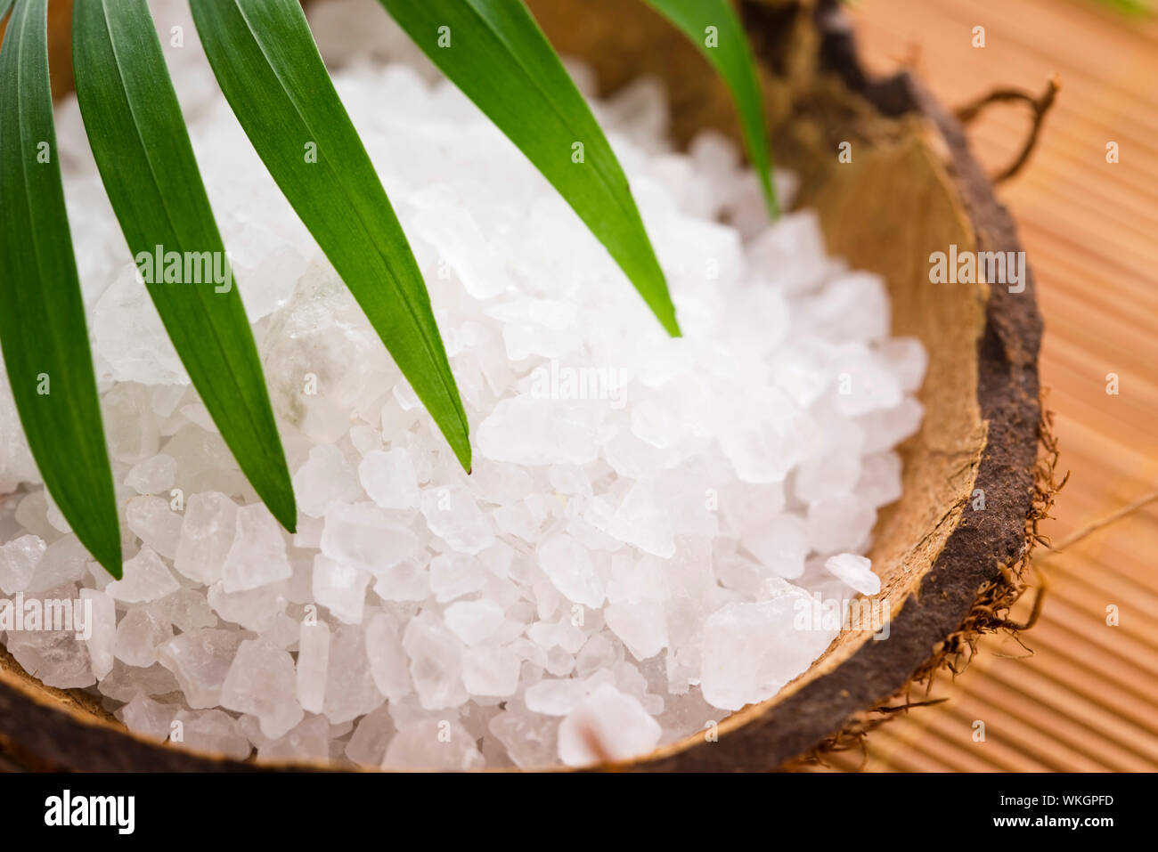 sea salt with palm leaf Stock Photo - Alamy