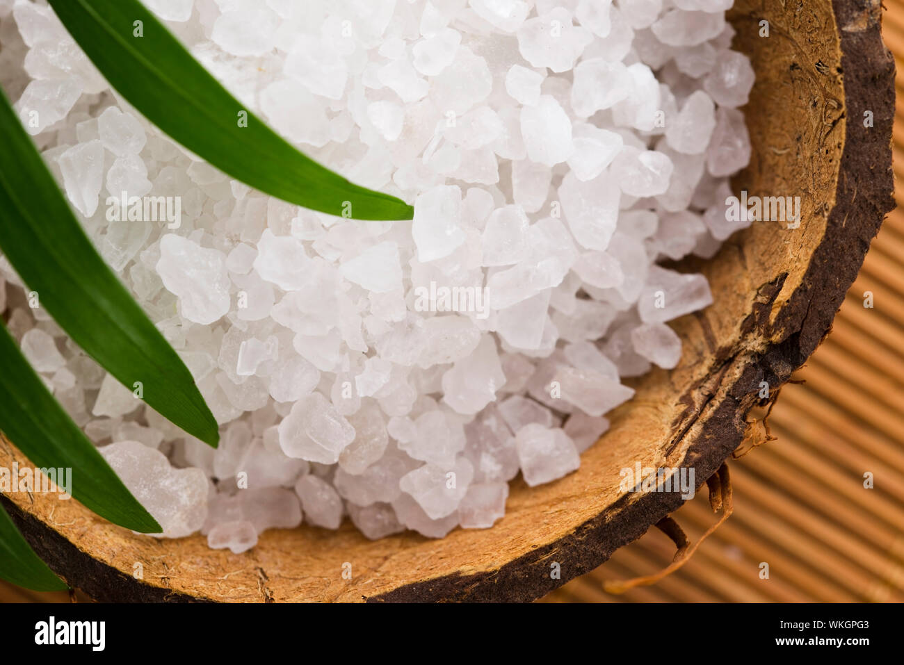 sea salt with palm leaf Stock Photo - Alamy