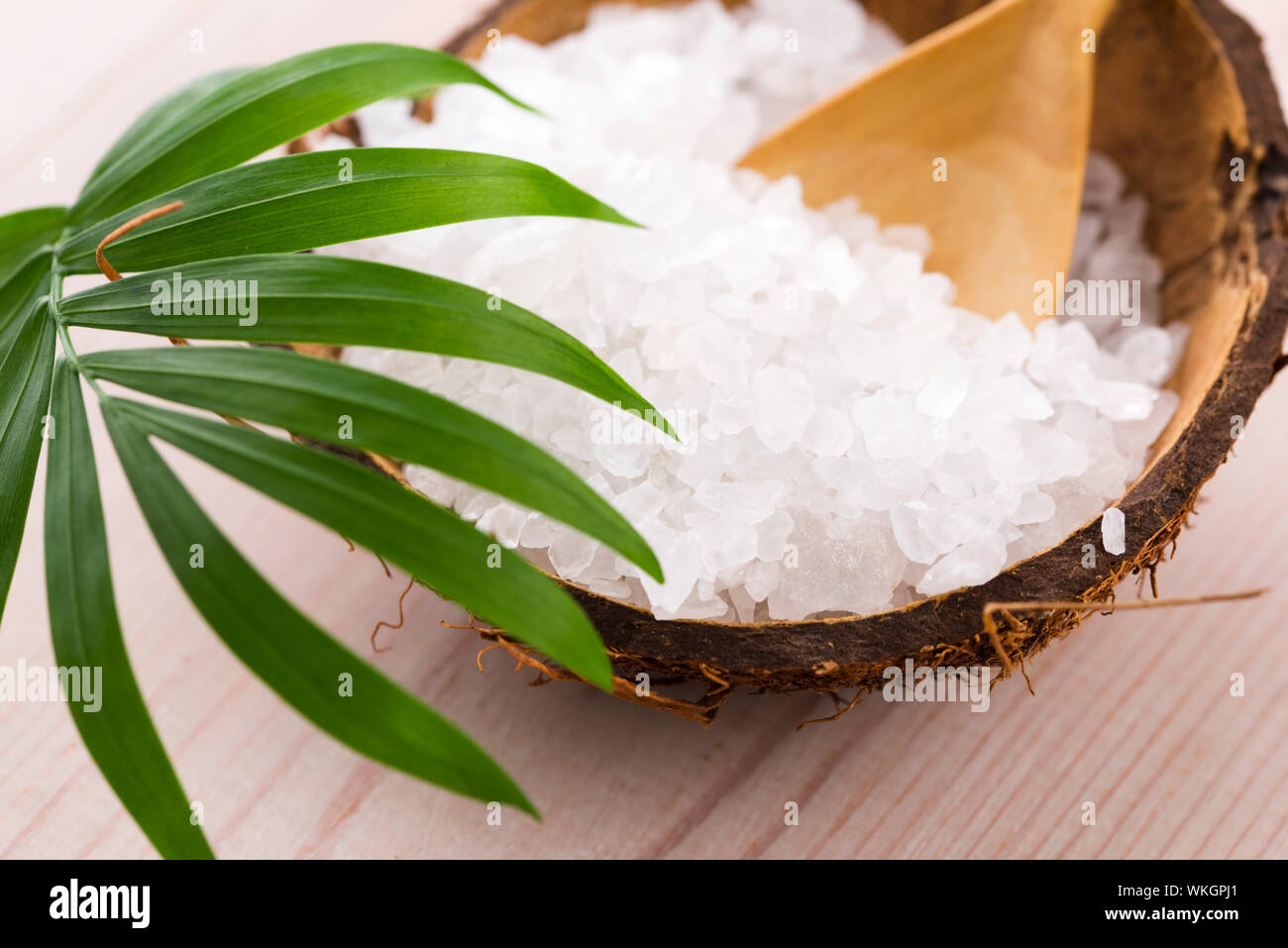 sea salt with palm leaf Stock Photo - Alamy