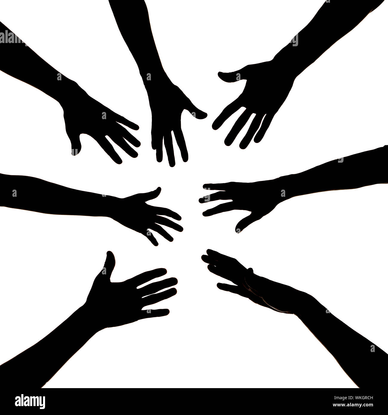 Silhouette of seven hands Stock Photo - Alamy