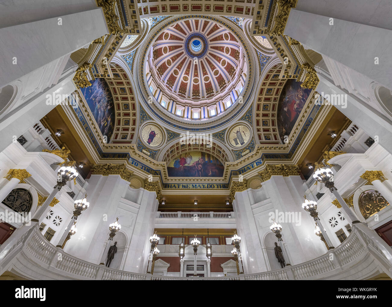 Interior of the capitol rotunda in the Pennsylvania State Capitol at ...