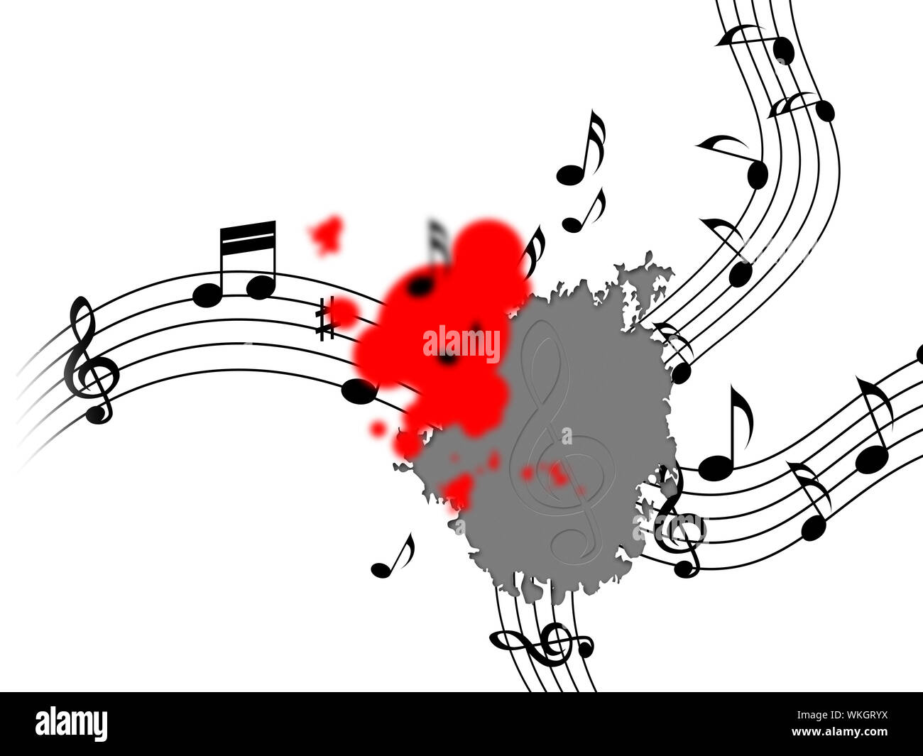 Splash Notes Meaning Bass Clef And Splattered Stock Photo - Alamy