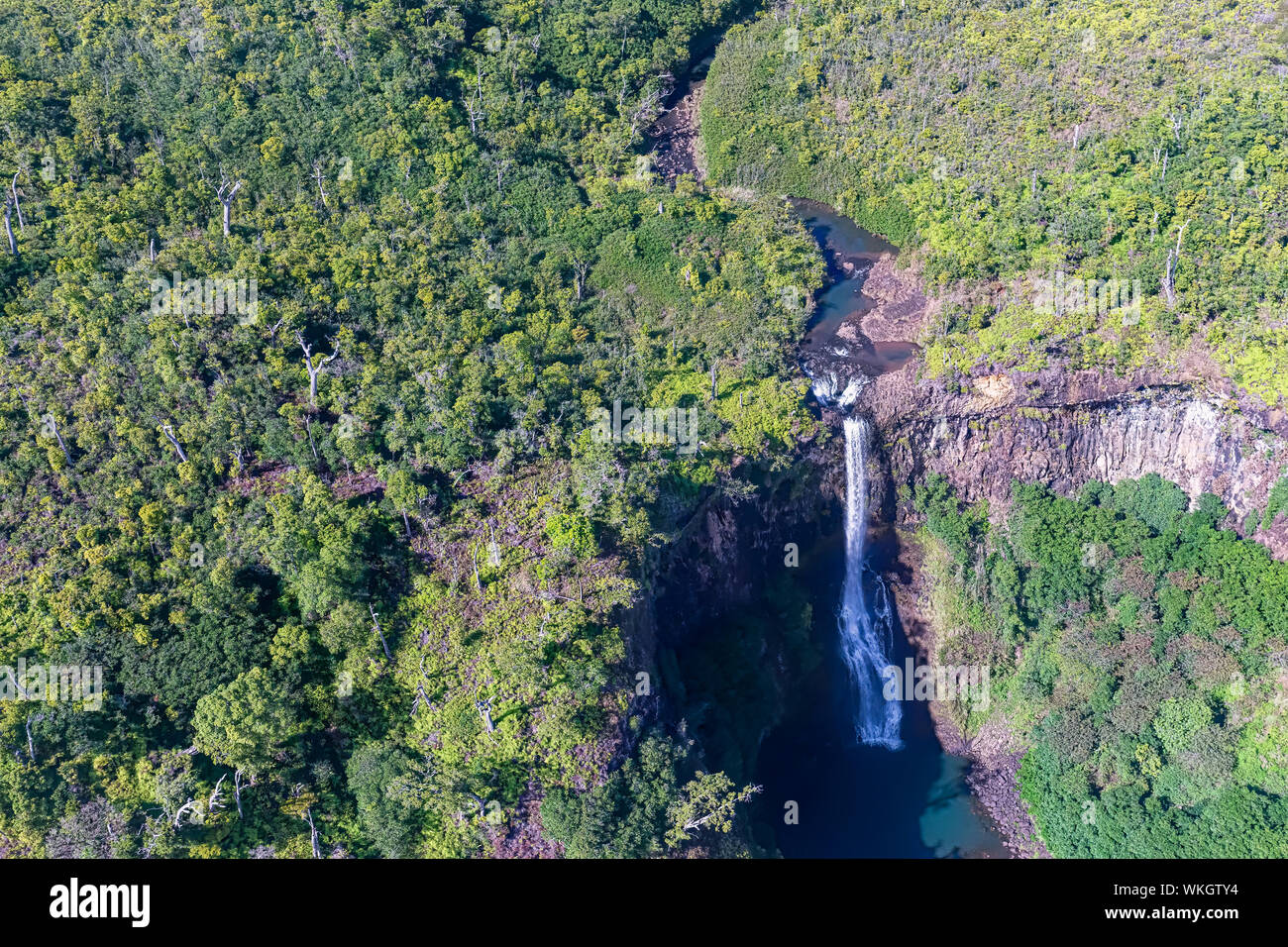 Aerial View of a Steep Waterfall in the Mountains of Kauai in Hawaii ...