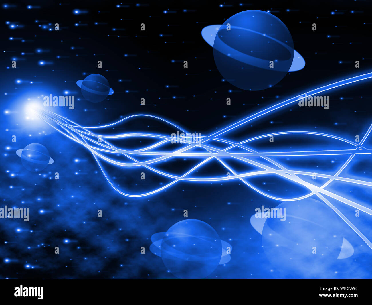 Space Planets Showing Neon Sign And Galaxy Stock Photo - Alamy
