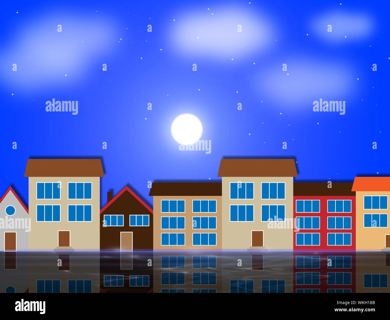 Moon Houses Meaning Night Time And Building Stock Photo - Alamy