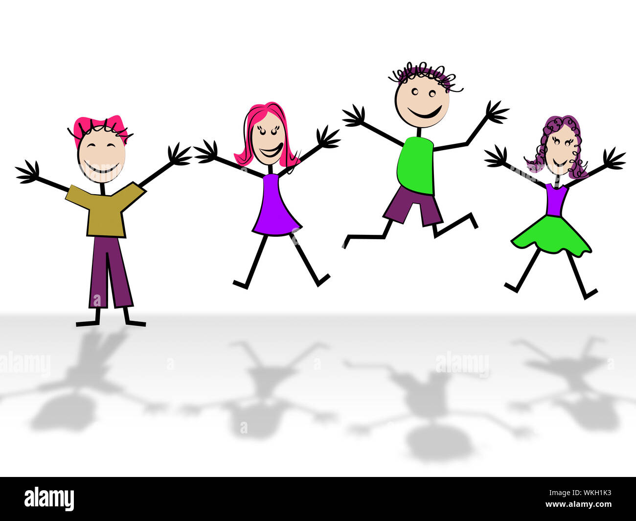 Jumping Kids Meaning Children Reflection And Mirrored Stock Photo - Alamy