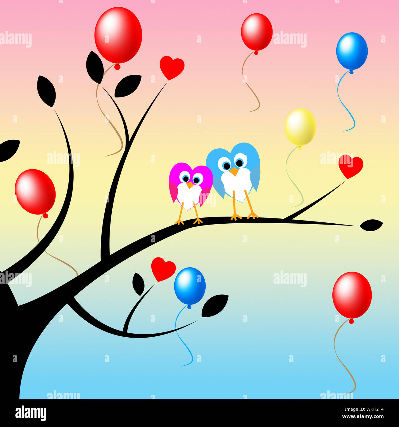 Owls Tree Showing Valentine's Day And Relationship Stock Photo - Alamy