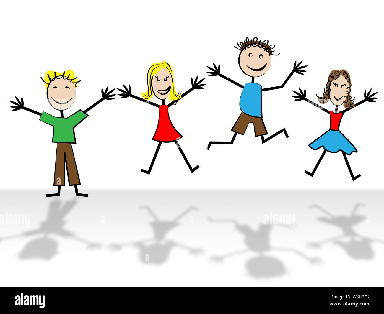 Jumping Reflection Meaning Youth Children And Kids Stock Photo - Alamy
