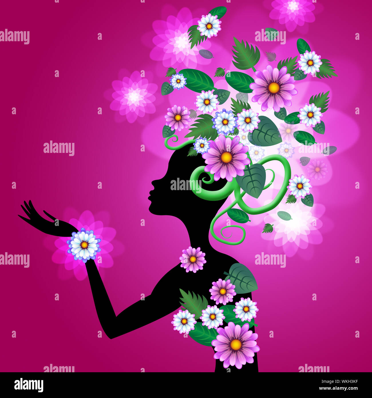 Pink Flowers Showing Lady Woman And Petal Stock Photo - Alamy