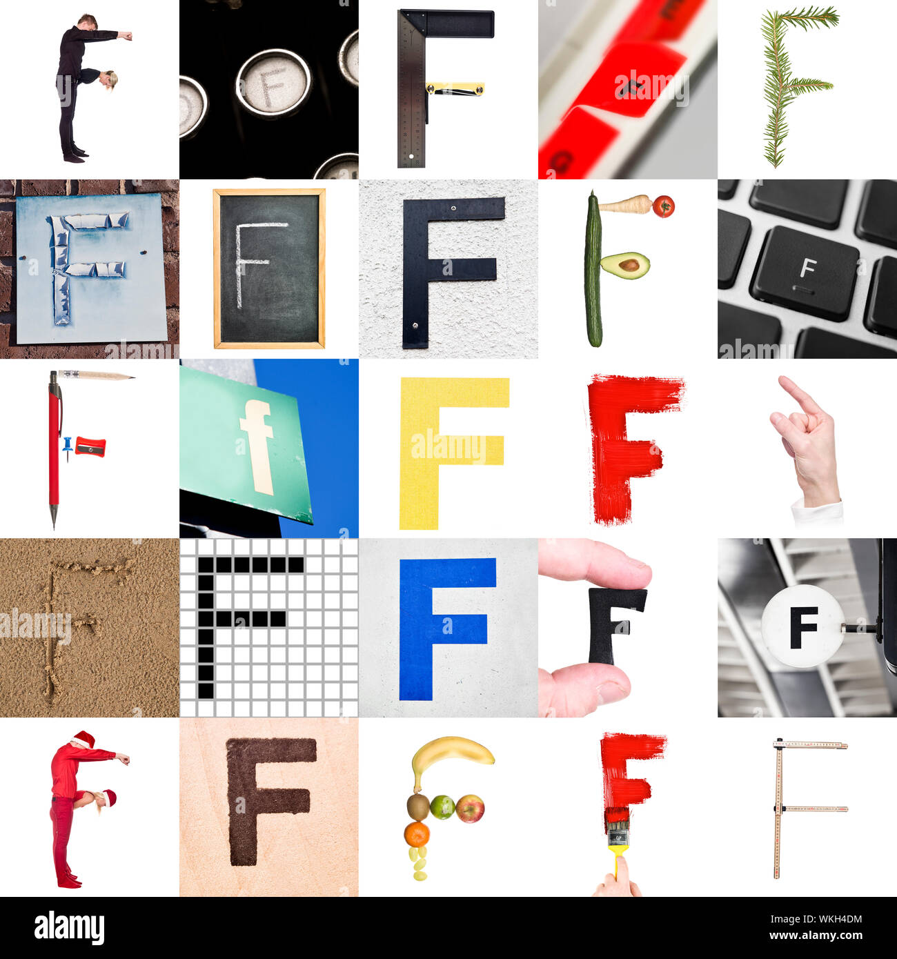 Collage with 25 images with letter F Stock Photo - Alamy