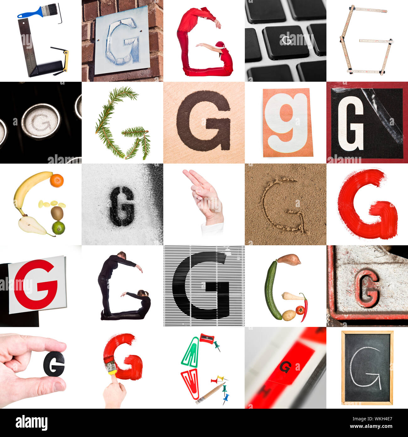 Collage with 25 images with letter G Stock Photo - Alamy