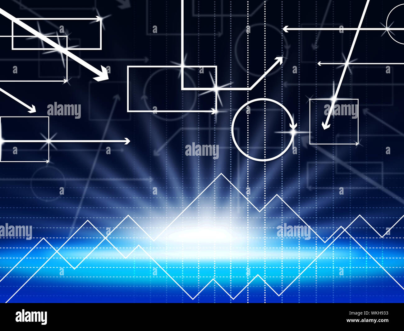 Blue Shapes Background Showing Spikes And Bright Light Stock Photo - Alamy