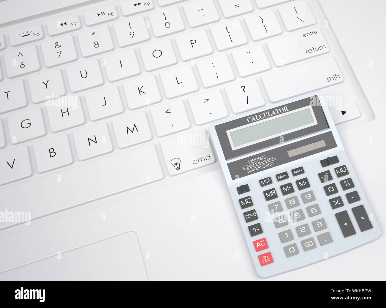 Calculator on the keyboard. View from above Stock Photo - Alamy