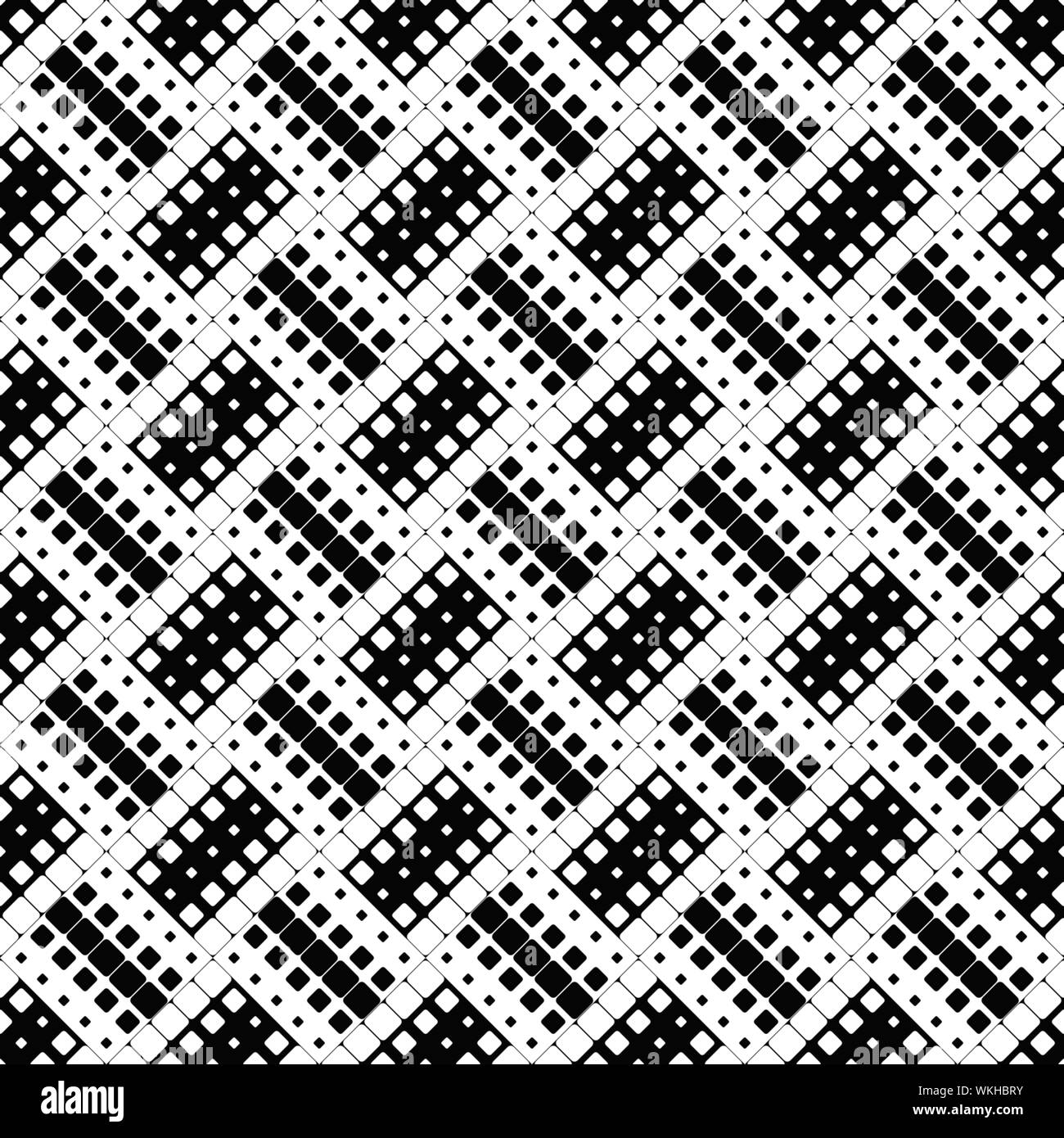Geometrical seamless rounded diagonal square pattern background - abstract monochrome vector ...