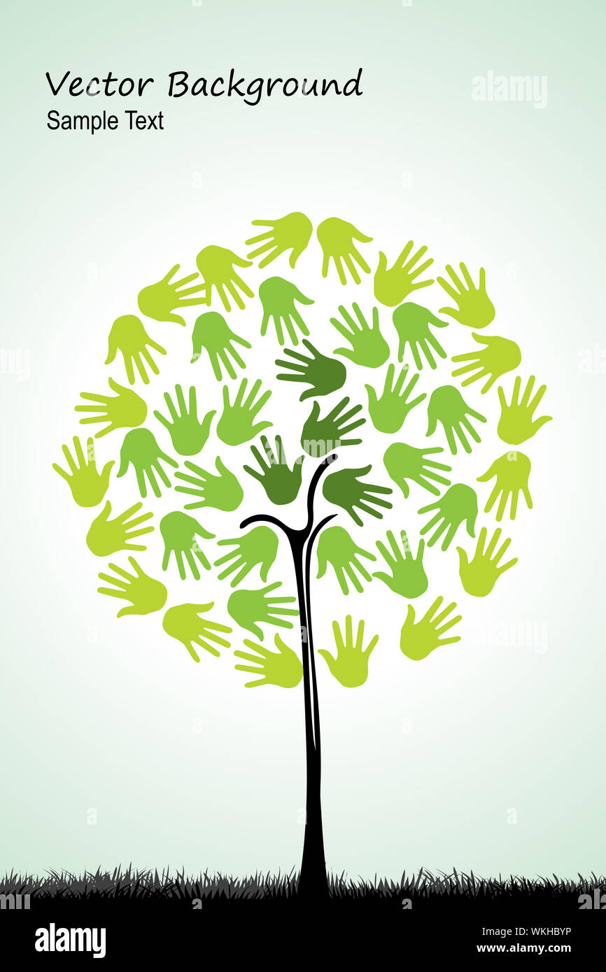 illustration of natural tree with hands on white background Stock Photo ...