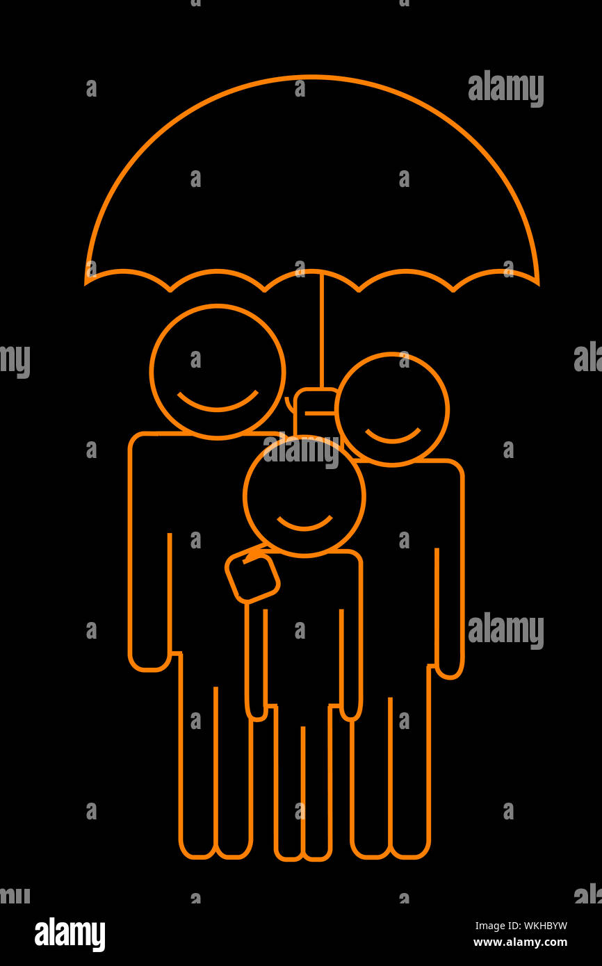 illustration of family under umbrella Stock Photo - Alamy