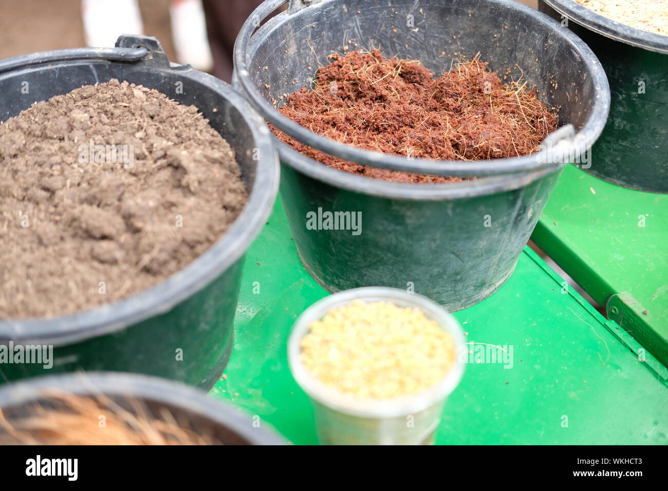 dried coconut husk shell fiber hair & soil for growing plant in farm ...