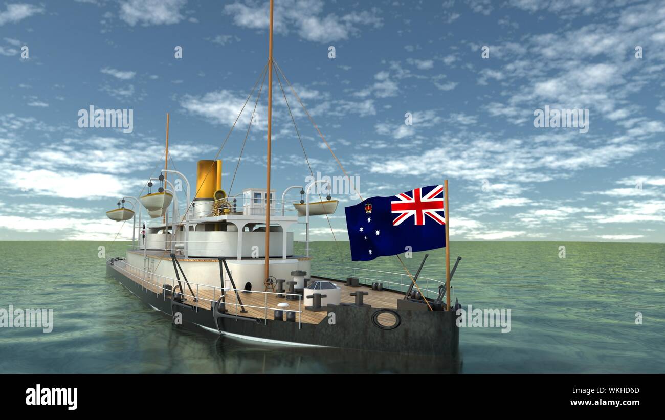 3D illustration. HMVS/HMAS Cerberus 1867, breastwork monitor that ...