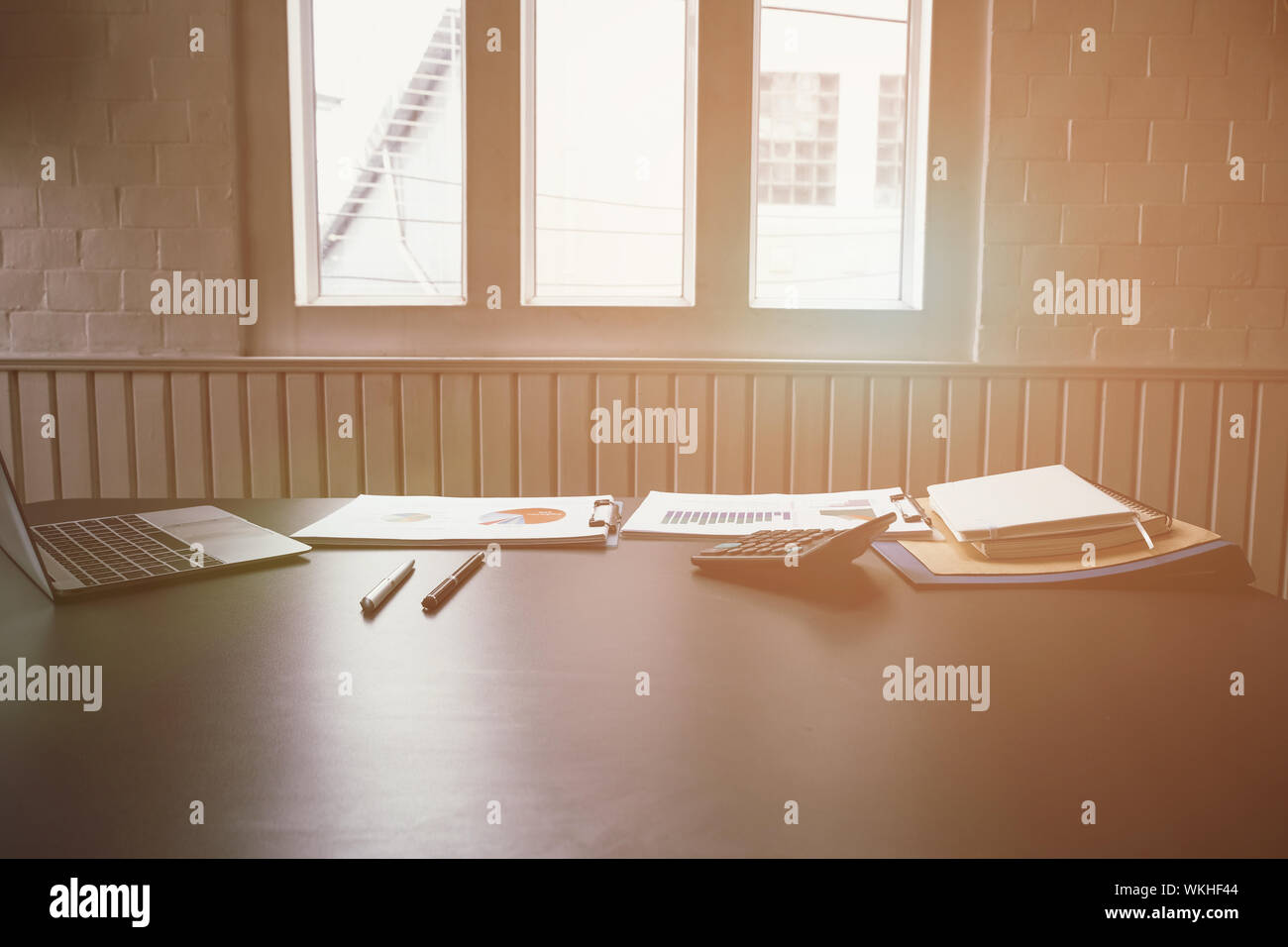 graph chart document calculator computer on accountant desk table at ...