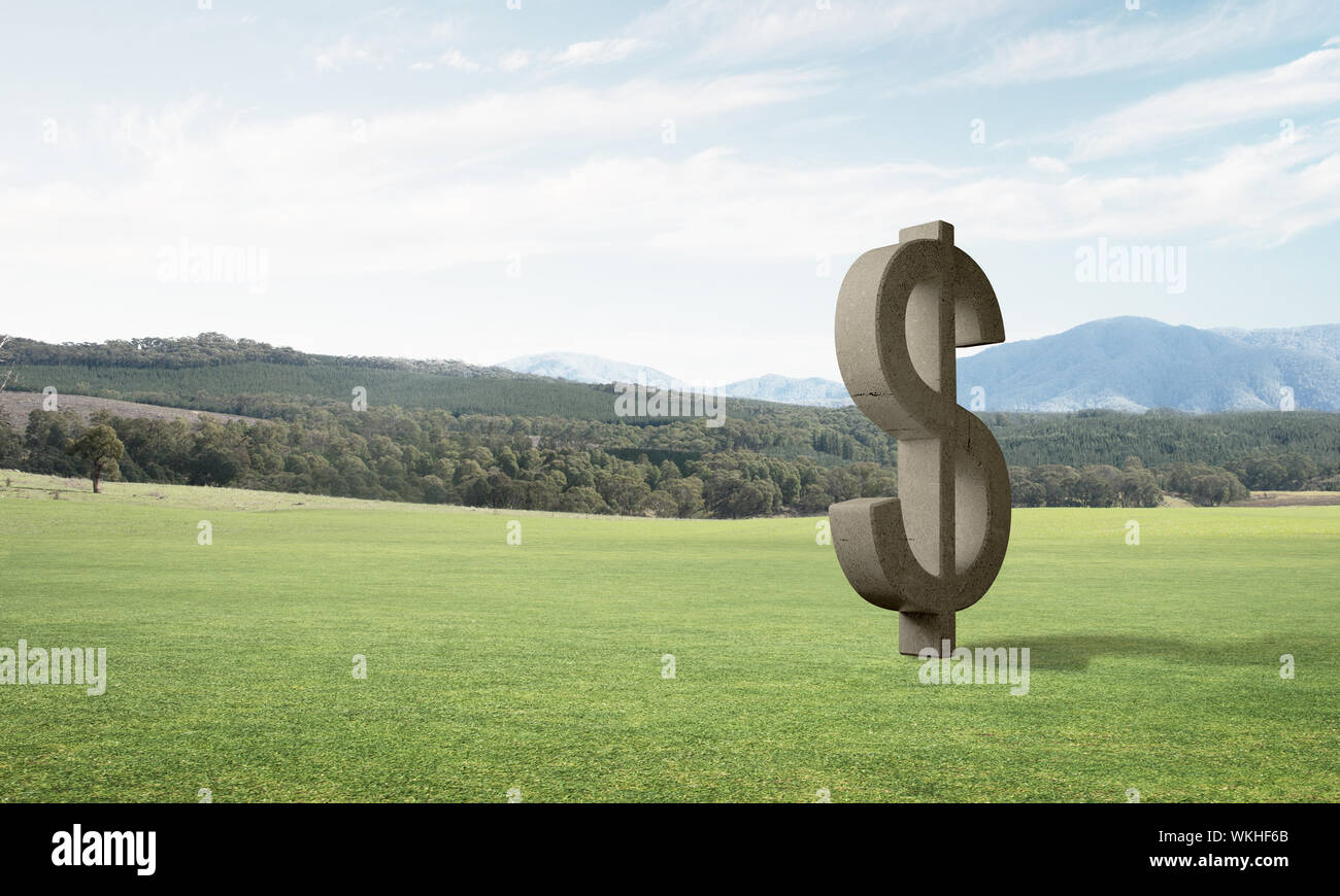 Stone dollar symbol on natural landscape as currency sign Stock Photo ...