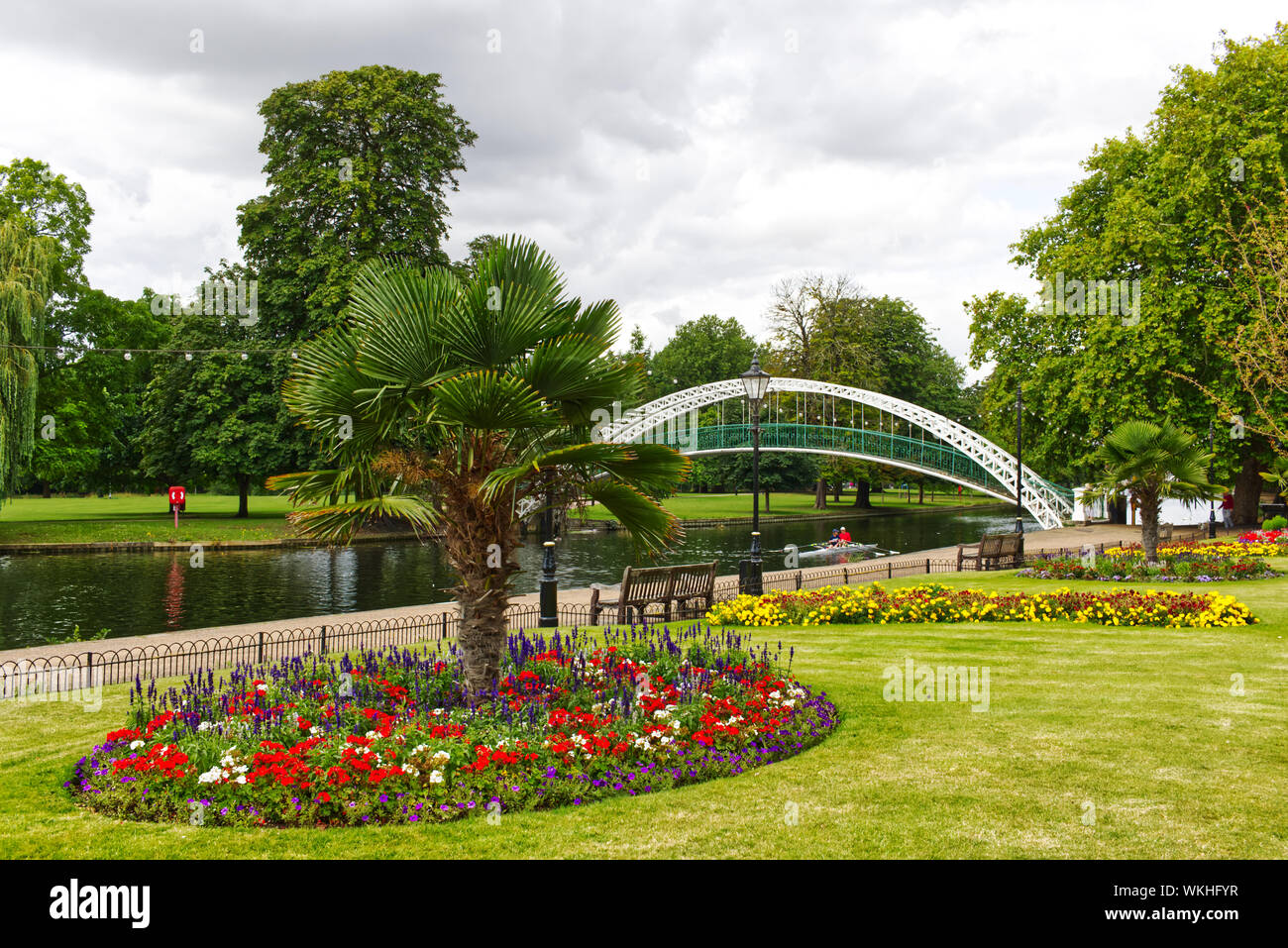 Public park at Bedford Embankment with its colourful flower beds and a ...
