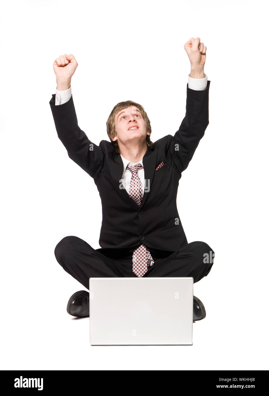 Happy man with a computer Stock Photo - Alamy