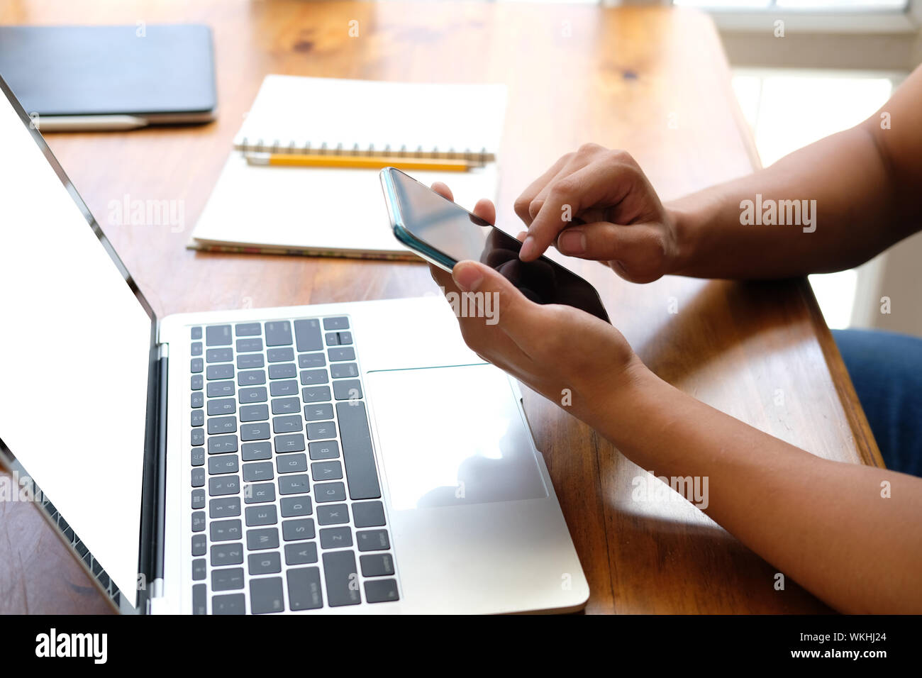 businessman using mobile phone at office. startup man working with ...