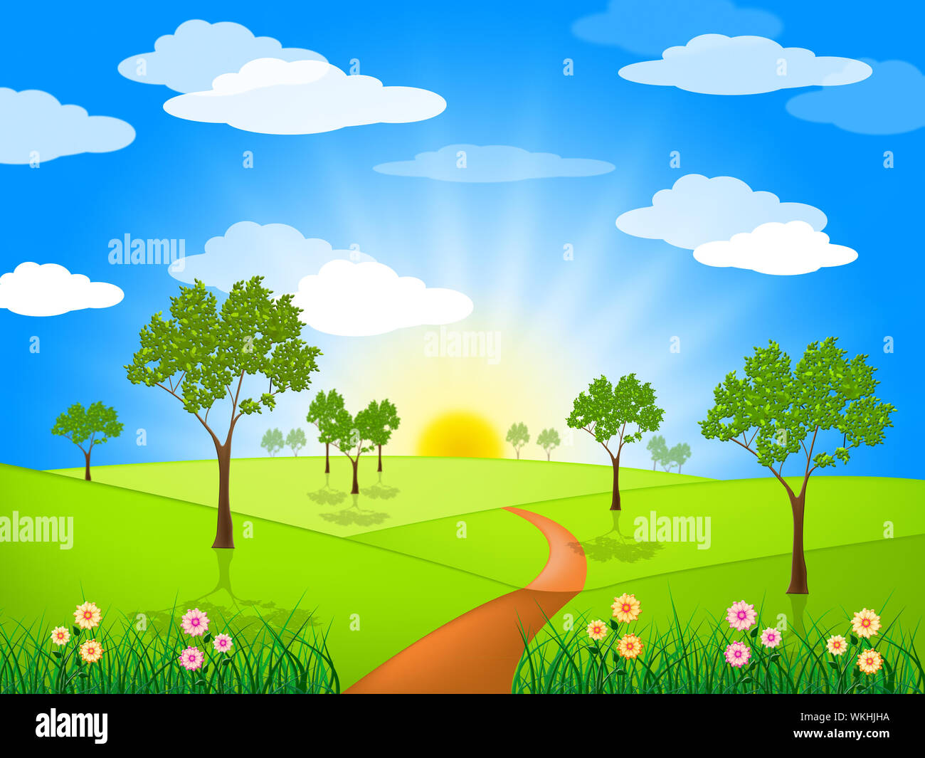 Sun Rays Showing Country Sunshine And Countryside Stock Photo - Alamy