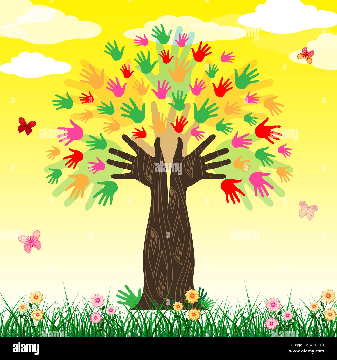 Handprints Hands Representing Tree Trunk And Arm Stock Photo - Alamy