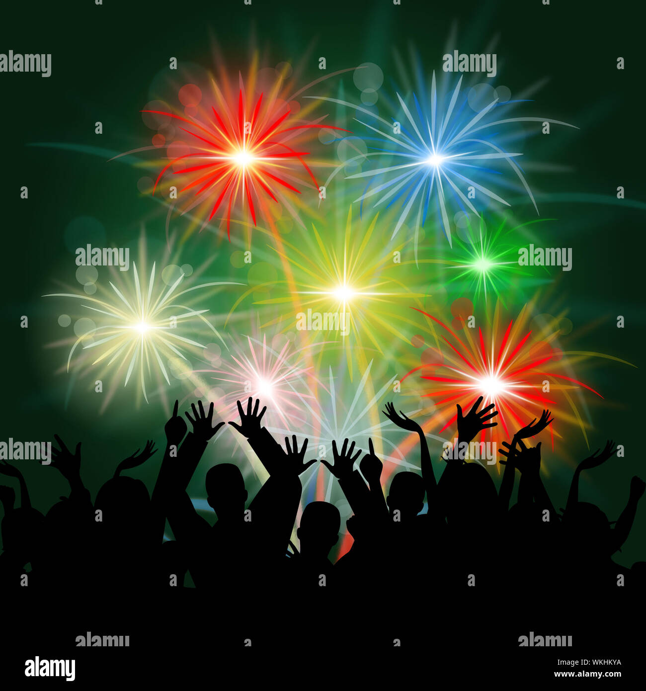 Fireworks Audience Indicating Group Of People And Night Sky Stock Photo ...