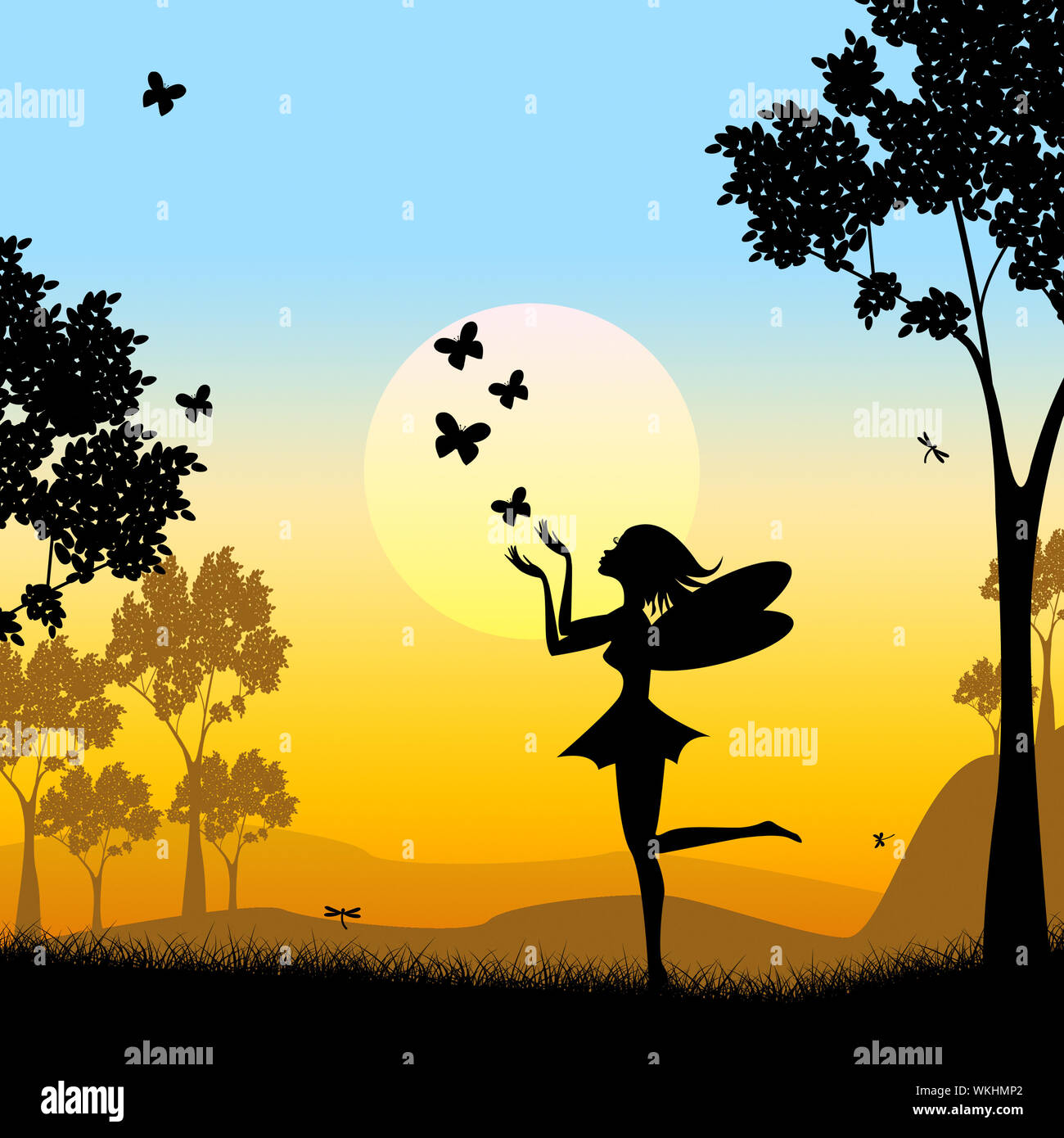 Butterflies Silhouette Representing Fairy Tale And Animal Stock Photo ...