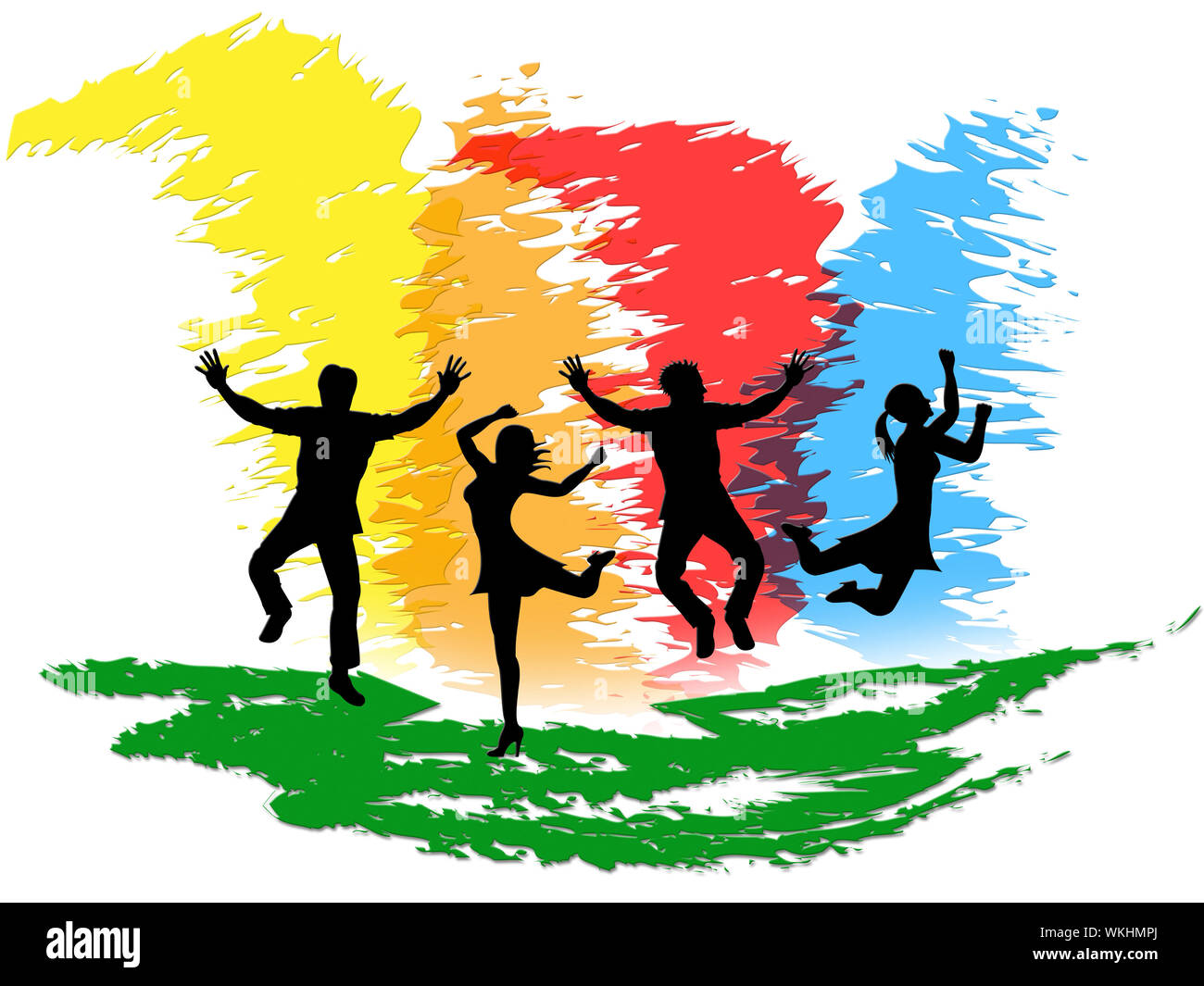 Colorful Jumping Showing Cheerful People And Positive Stock Photo - Alamy