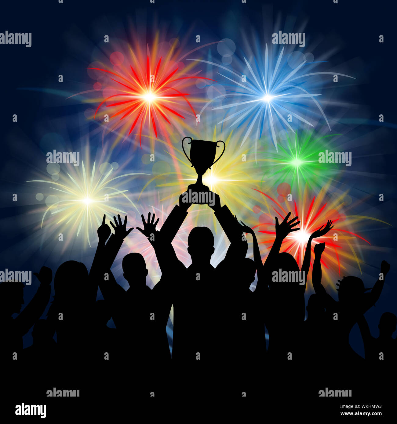 Fireworks Win Indicating Explosion Background And Joy Stock Photo - Alamy