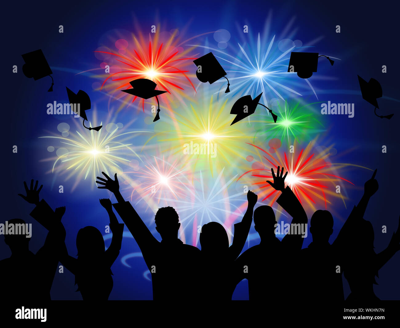 Graduation Fireworks Representing Explosion Background And Diploma ...