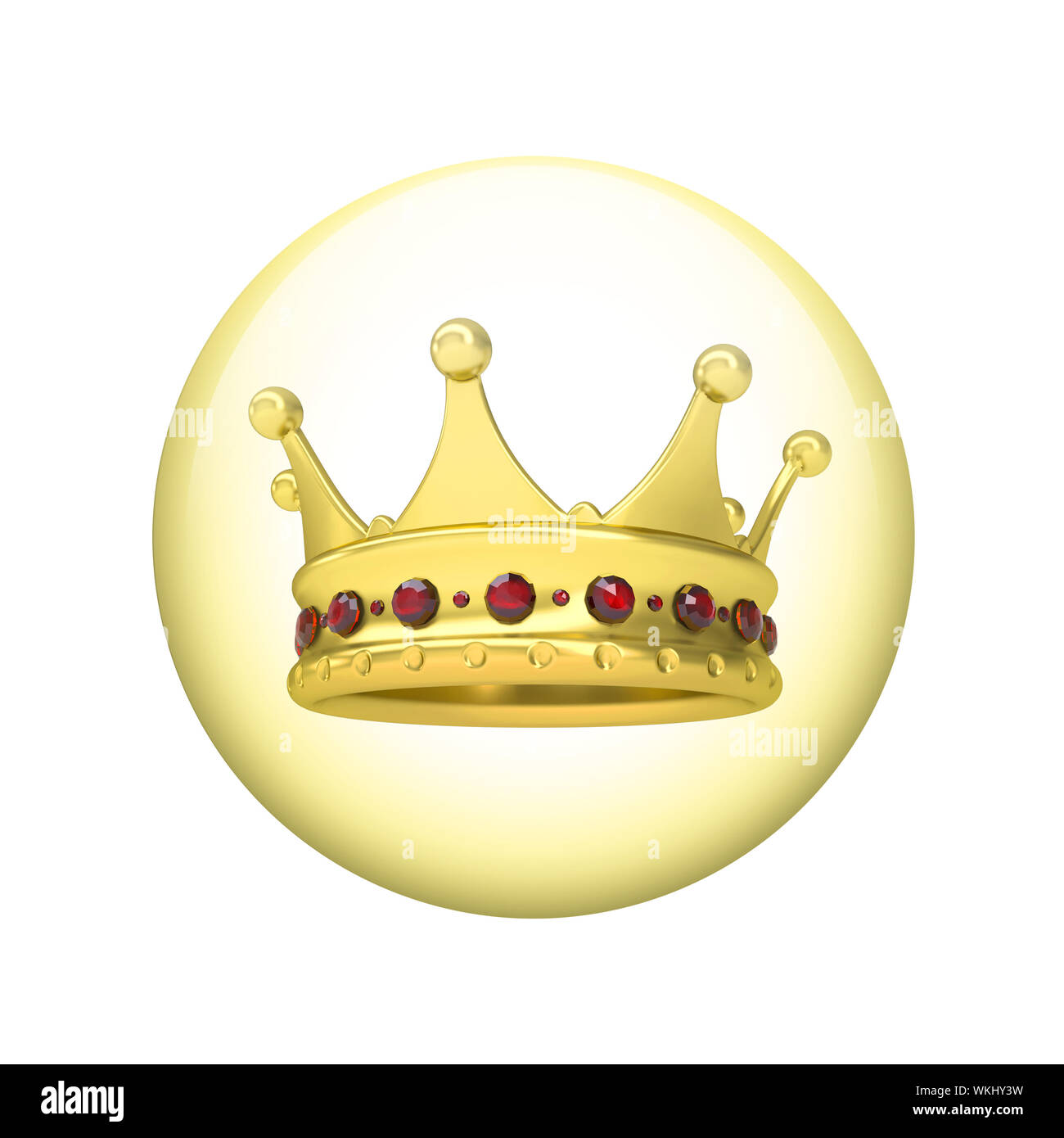 Gold crown. Spherical glossy button. Web element Stock Photo - Alamy