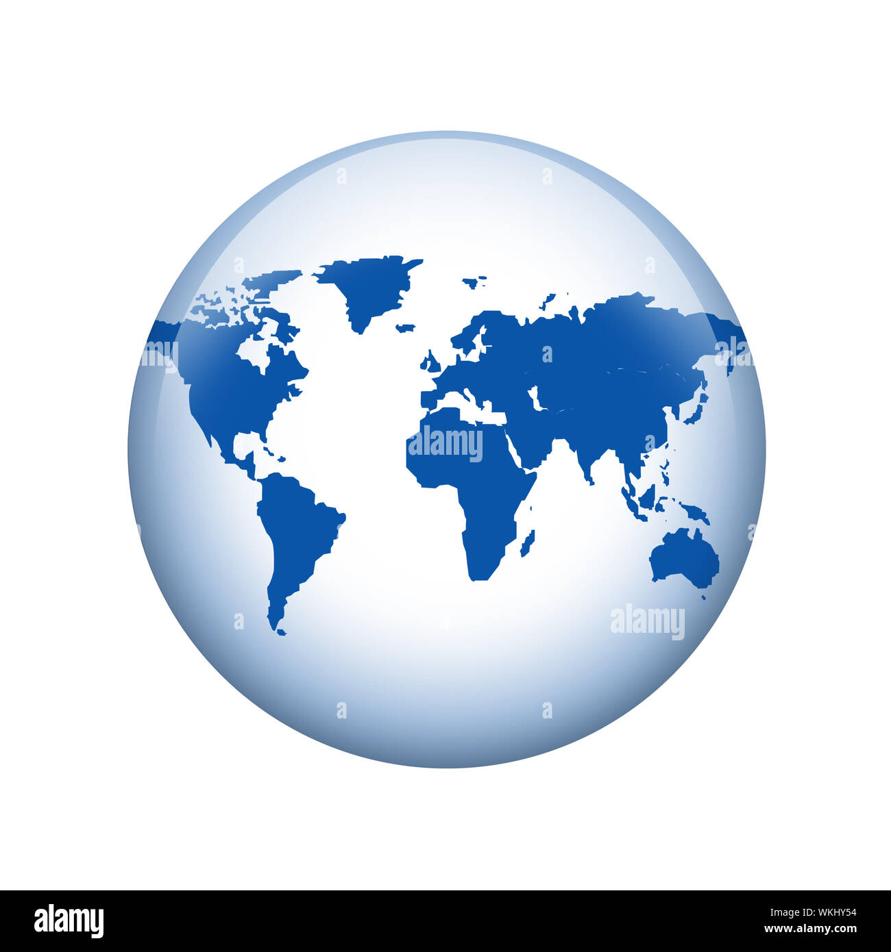World map. Spherical glossy button. Web element Stock Photo - Alamy