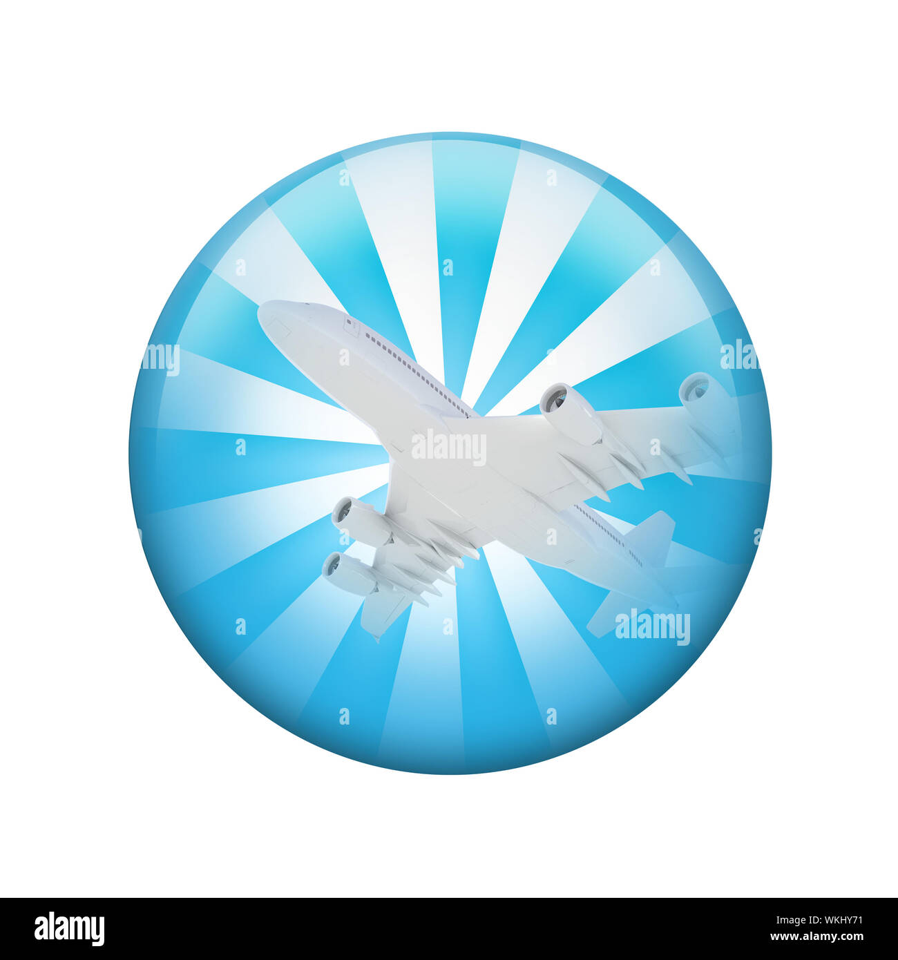 White airplane. Spherical glossy button. Web element Stock Photo - Alamy