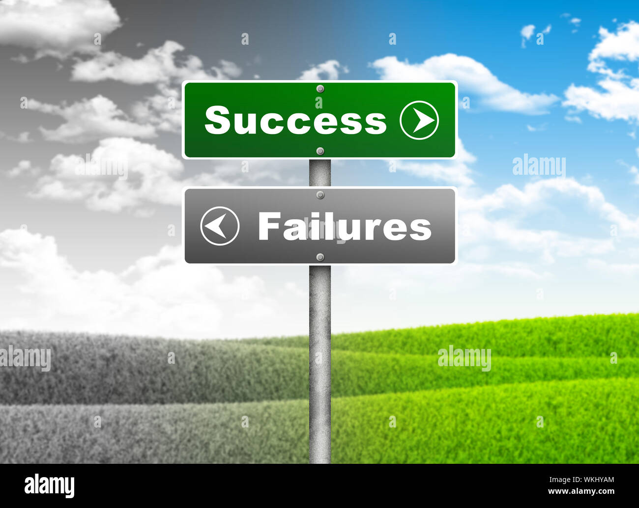 Crossroads road sign. Right color landscape - SUCCESS, FAILURE left ...