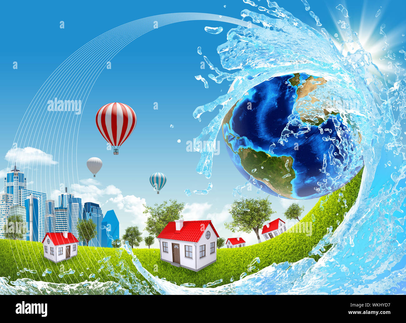 Earth, green grass, buildings and water. Elements of this image are ...