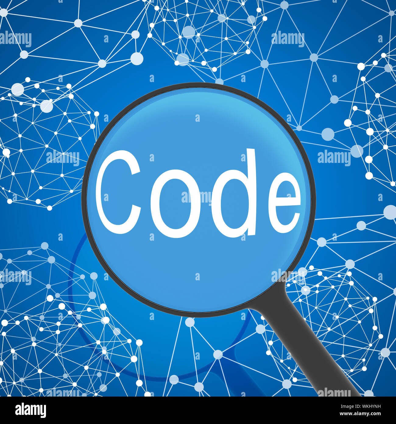 Magnifying glass looking Code. Network on background. Business concept ...