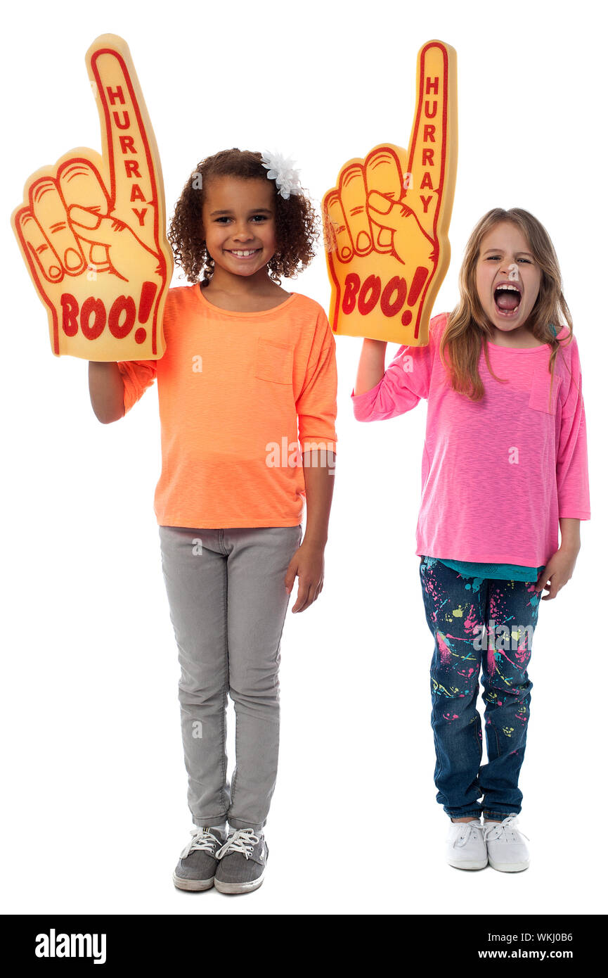 Enthusiastic sports fans with foam finger Stock Photo - Alamy