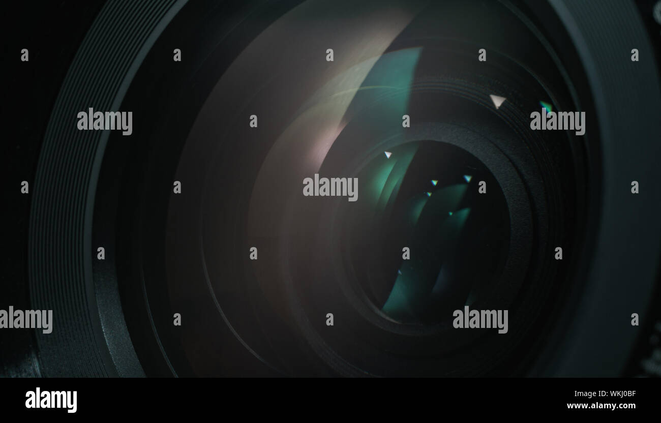 Close up beautiful camera lens with color reflection background Stock ...