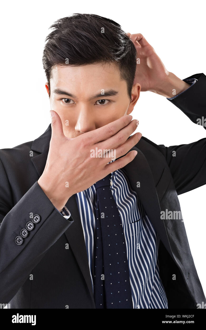Asian business man put hands on face Stock Photo - Alamy