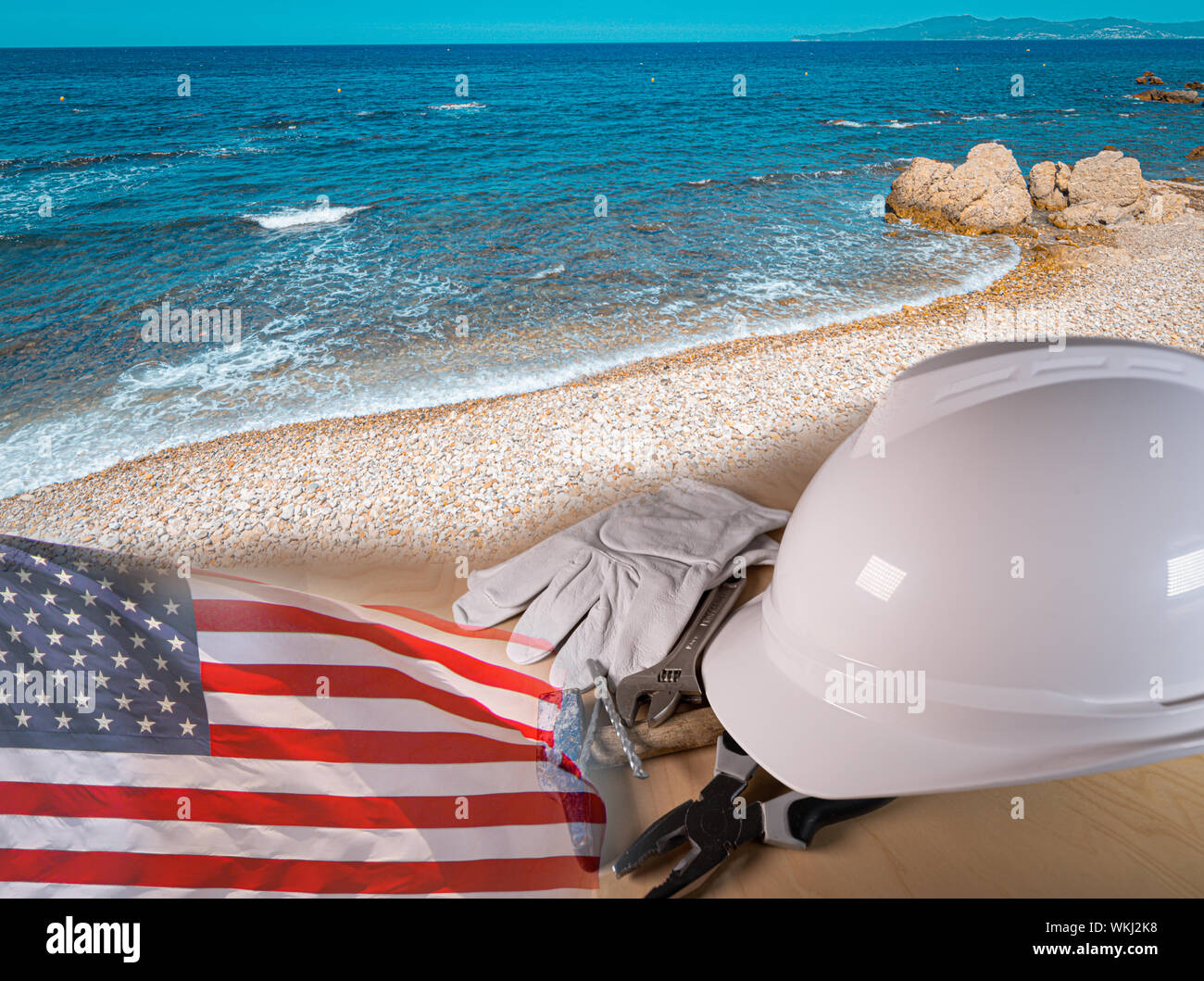Labor day tools and equipment for work in construction site place Stock ...