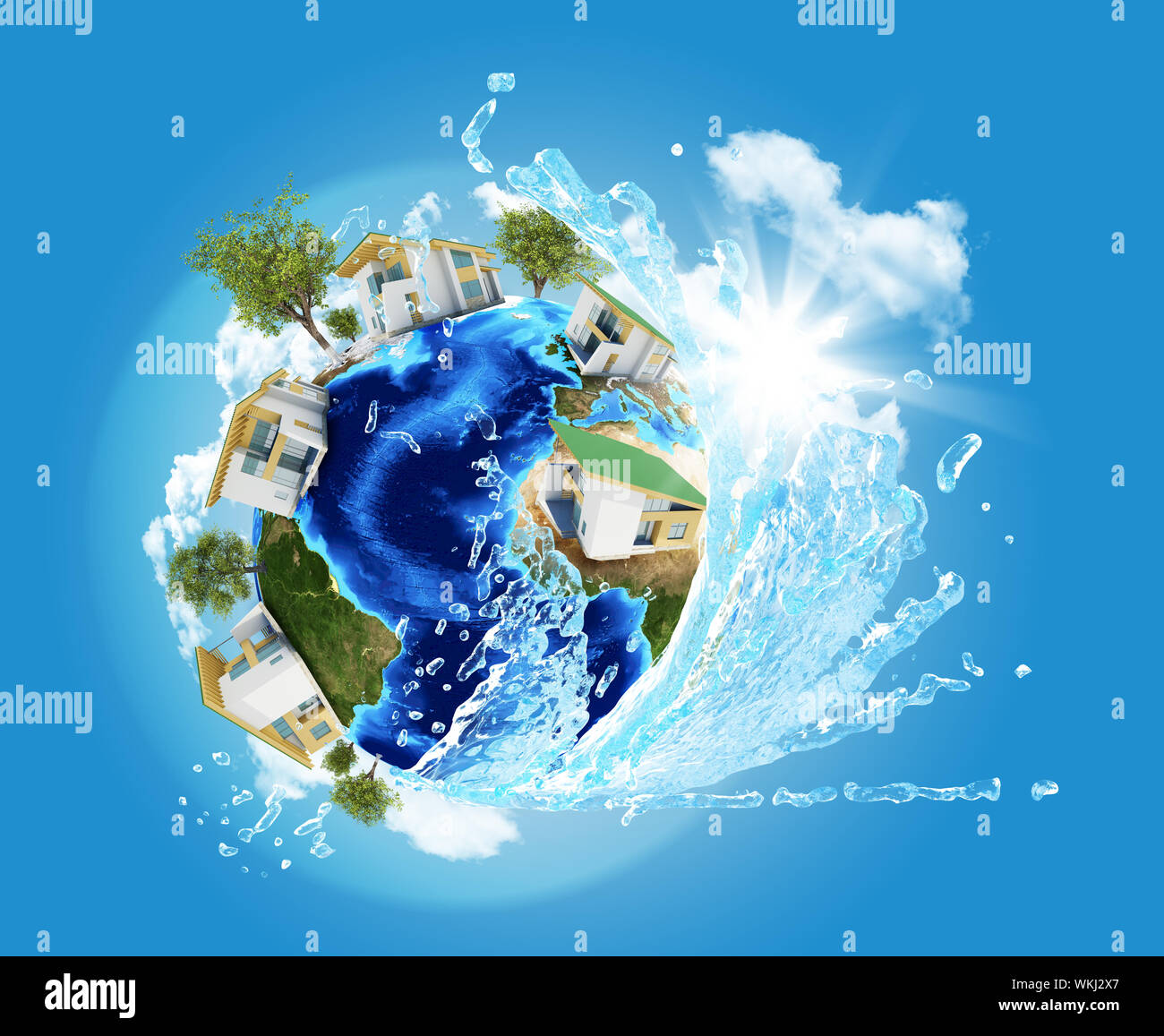 Earth with buildings and water. Elements of this image are furnished by ...